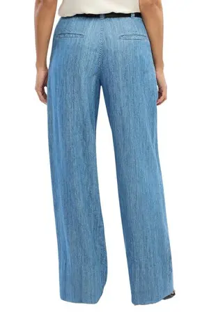 Another Tomorrow Chambray Wide Leg Pants - Medium Blue