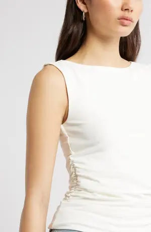 OPEN EDIT Boat Neck Sleeveless Top - Ivory