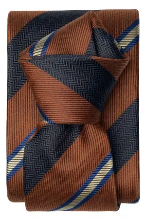 ELIZABETTA Elizabetta Flaminia Extra Long Silk Jacquard Neck Tie Rust
