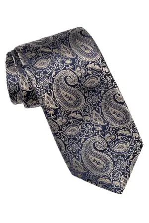 ELIZABETTA Donatello Extra Long Silk Jacquard Neck Tie - Navy And Pewter