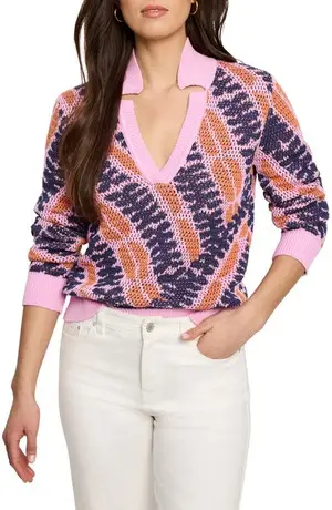 NIC+ZOE Squiggle Jacquard Mesh Sweater - Pink Multi