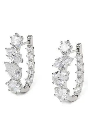Nadri Beatrix Cubic Zirconia Hoop Earrings - Rhodium