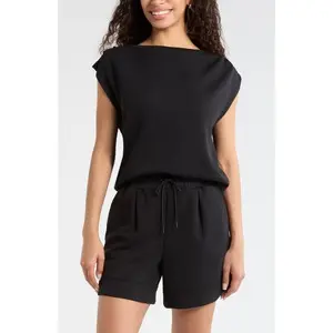 Zella Soft Luxe Knit Gathered Shoulder Top - Black