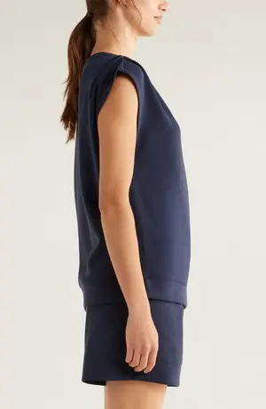 Zella Ultrasoft Knit Gathered Shoulder Top - Navy Sapphire