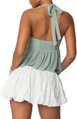 EDIKTED Floral Sequin Halter Top - Sage