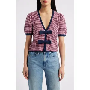 525 America 525 Elaine Bow Front Puff Sleeve Cardigan - Tomato Multi