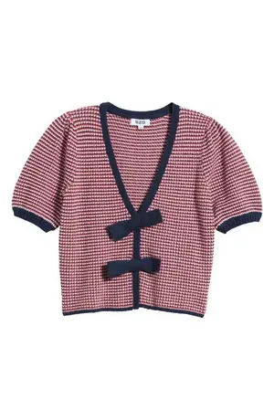 525 America 525 Elaine Bow Front Puff Sleeve Cardigan - Tomato Multi