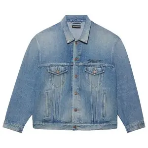 Balenciaga Corporate Logo Denim Trucker Jacket - Blue