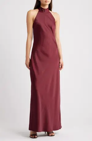 WAYF Violetta Matte Satin Gown - Merlot