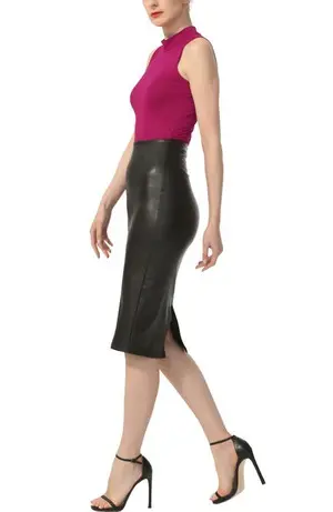 KIMI + KAI Stretch Faux Leather Pencil Skirt - Black