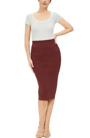 KIMI + KAI Knit Pencil Skirt - Copper Red