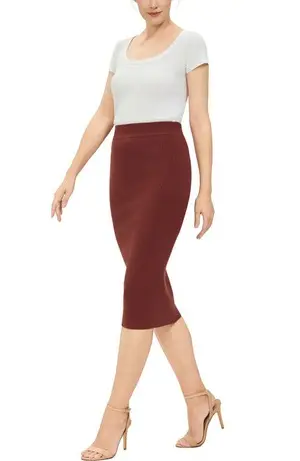 KIMI + KAI Knit Pencil Skirt - Copper Red
