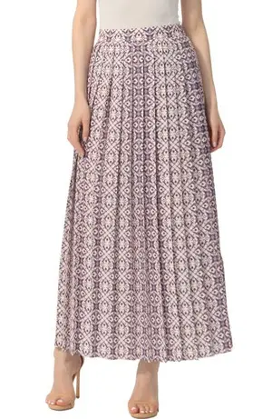 KIMI + KAI Print Box Pleat Maxi Skirt - Plum