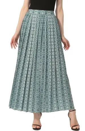 KIMI + KAI Print Box Pleat Maxi Skirt - Teal
