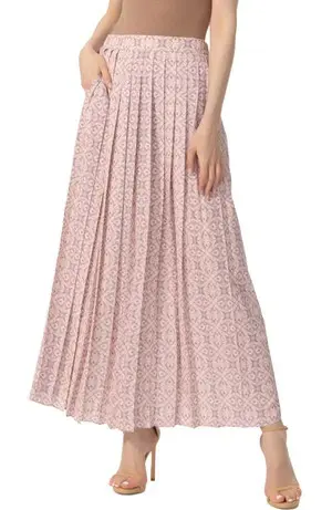 KIMI + KAI Print Box Pleat Maxi Skirt - Violet