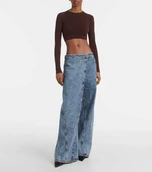 Alaïa Long-sleeved Crop Top - Brown