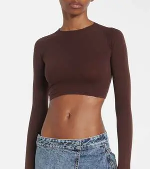 Alaïa Long-sleeved Crop Top - Brown