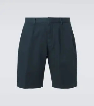 Zegna Cotton And Linen Shorts - Blue