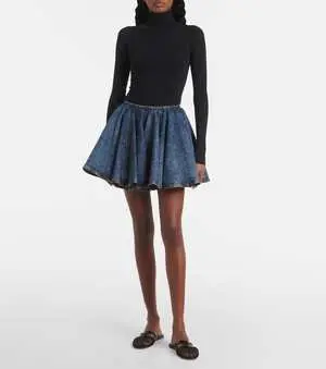 Alaïa Pleated Denim Miniskirt - Blue