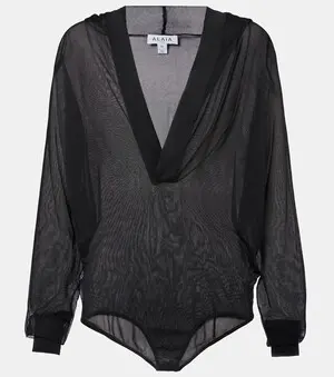Alaïa Sheer Hooded Bodysuit - Black