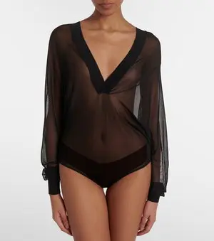 Alaïa Sheer Hooded Bodysuit - Black