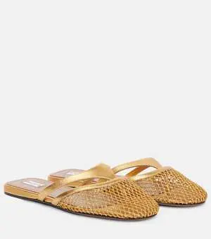 Alaïa Infradito Leather And Fishnet Mules