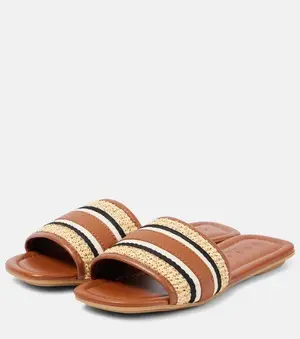 Hogan Striped Leather-trimmed Slides