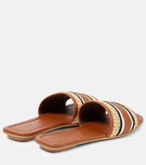 Hogan Striped Leather-trimmed Slides