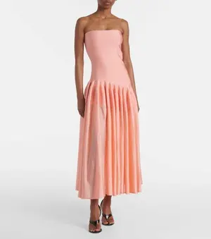 Alaïa Pleated Strapless Maxi Dress