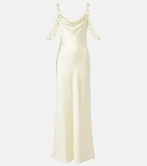 SELF-PORTRAIT Floral-applique Satin Maxi Dress