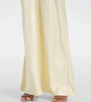 SELF-PORTRAIT Floral-applique Satin Maxi Dress