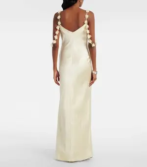SELF-PORTRAIT Floral-applique Satin Maxi Dress