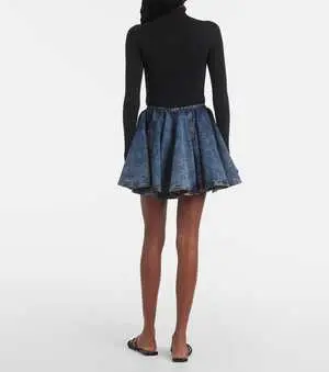 Alaïa Pleated Denim Miniskirt