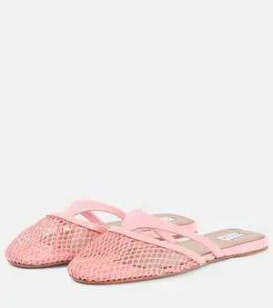 Alaïa Patent Leather-trimmed Fishnet Mules