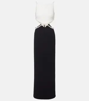 SELF-PORTRAIT Faux Pearl Cutout Crepe Gown - Black