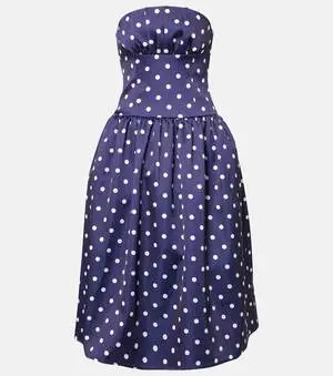 SELF-PORTRAIT Polka-dot Strapless Cocktail Dress - Blue