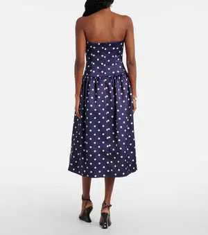 SELF-PORTRAIT Polka-dot Strapless Cocktail Dress