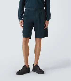 Zegna Cotton-linen Shorts - Blue