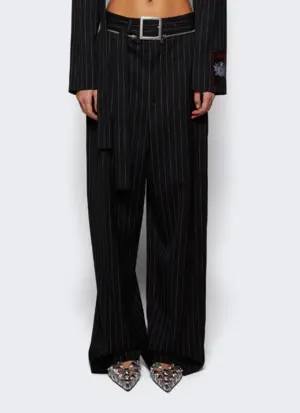 JEAN PAUL GAULTIER Pinstripe Wool Belted Suit Pants - Black