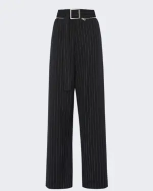 JEAN PAUL GAULTIER Pinstripe Wool Belted Suit Pants