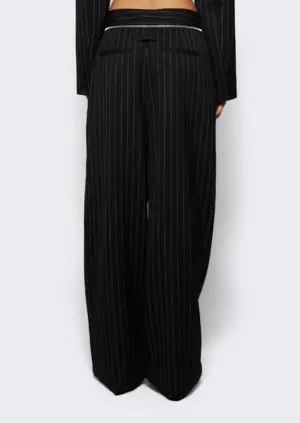 JEAN PAUL GAULTIER Pinstripe Wool Belted Suit Pants