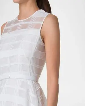 Akris Check Silk Organza Midi Dress - Ecru