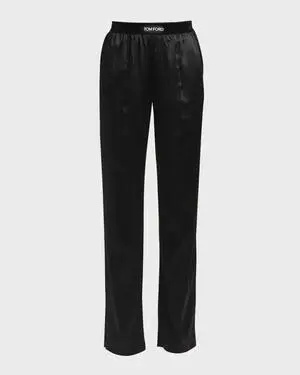 TOM FORD Silk Pajama Pants With Logo Waistband - Black