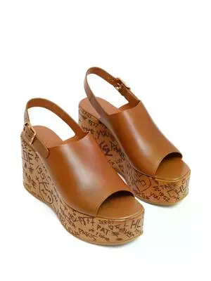 Chloé 130mm Maxime Wedge Sandals - Brown