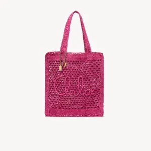 Chloé Raffia And Calfskin Summer Banana Tote Bag - Fuchsia Rose