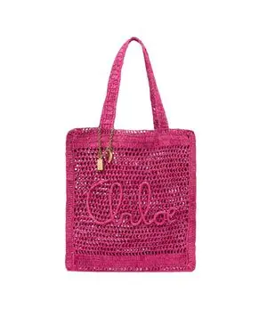 Chloé Chloé Raffia And Calfskin Summer Banana Tote Bag Fuschia