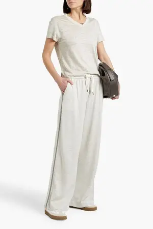 Brunello Cucinelli Bead-embellished Jersey T-shirt - Stone