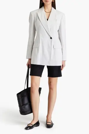 Brunello Cucinelli Pinstriped Linen-blend Blazer With Bead Embellishments - White