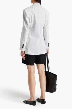 Brunello Cucinelli Pinstriped Linen-blend Blazer With Bead Embellishments - White