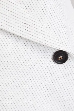 Brunello Cucinelli Pinstriped Linen-blend Blazer With Bead Embellishments - White